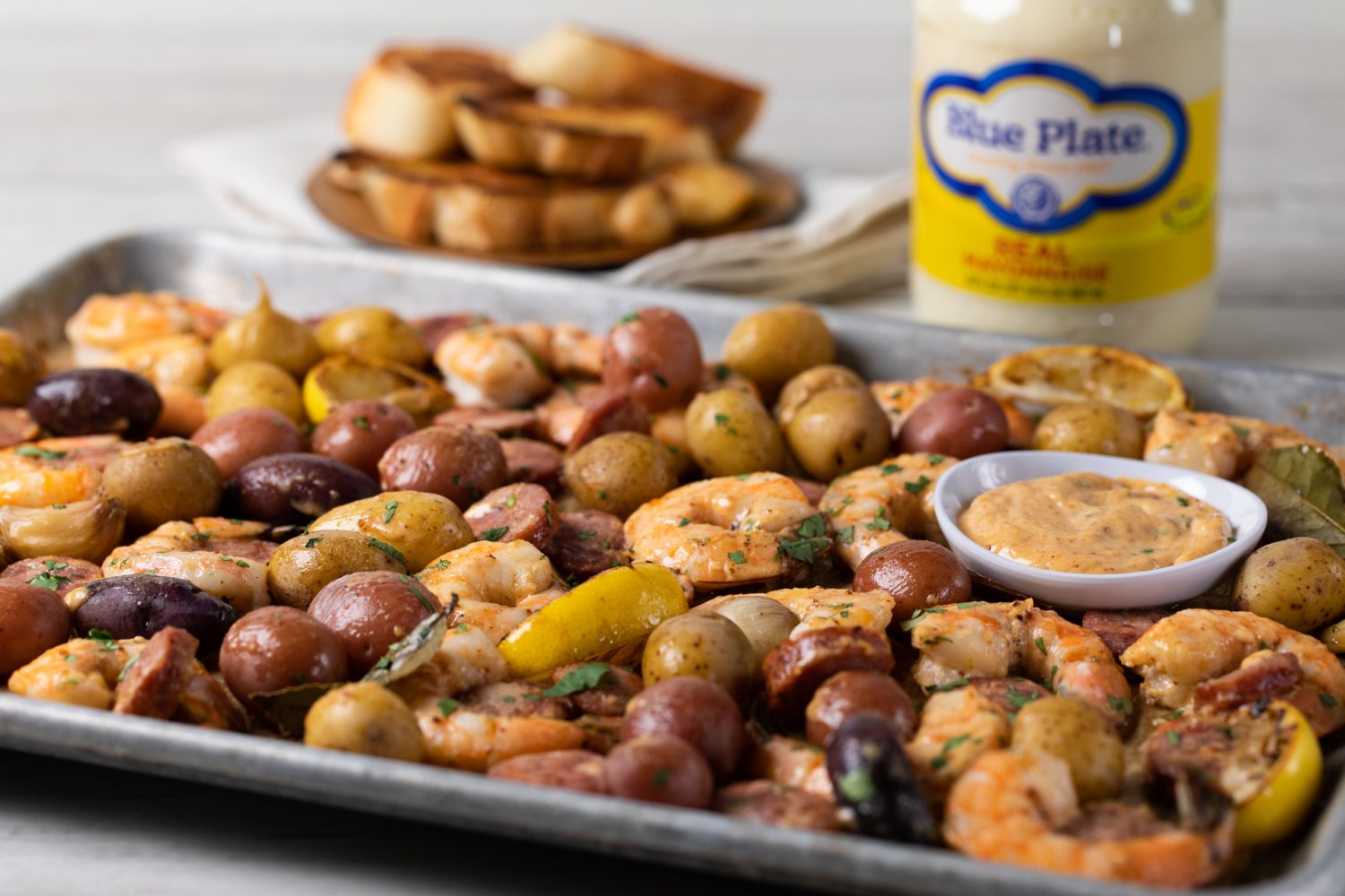 Sheet Pan “Shrimp Boil” Dinner with Creole Spiced Mayo Recipe - Blue ...